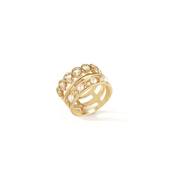 RETRO CHIC Aeolian Echo Stacking Ring - Gold/white
