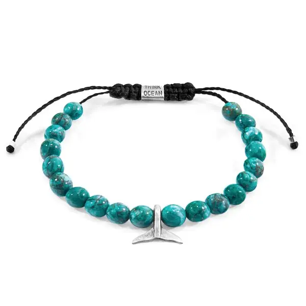 ANCHOR & CREW Think Ocean Mini Whale Silver And Stone Macrame Bracelet - Blue