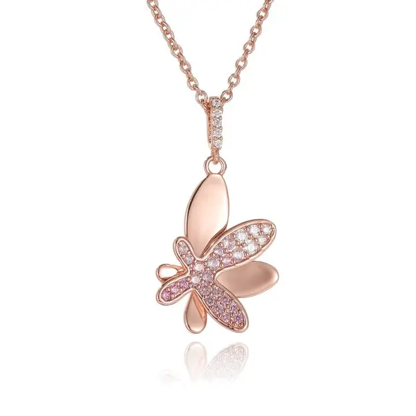 CLASSICHARMS Pavé Zirconia Butterfly Pendant Necklace - Rose Gold
