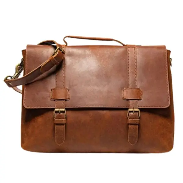 HIDES LEATHER CO. Leather Laptop Briefcase Messenger Bag - Brown