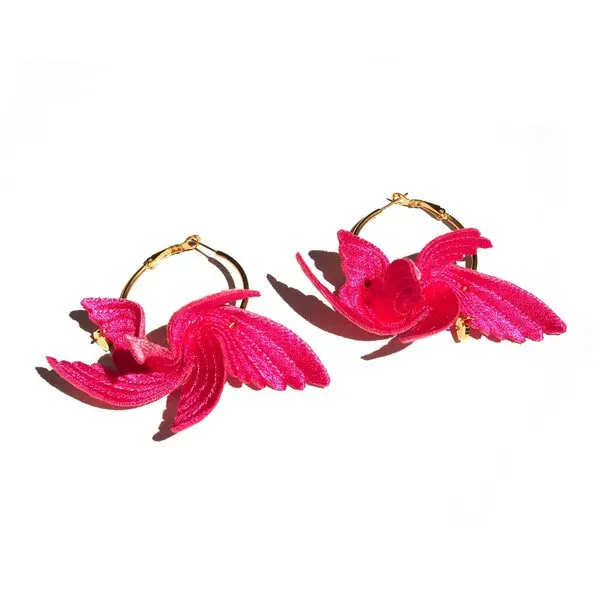 NANA WATANABE Joy Little Bird Embroidery Hoop Earrings - Pink