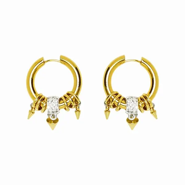 KIREI Gold-tone Hoop Earrings With Silver Spike Charms And Zirconia - Gold/silver