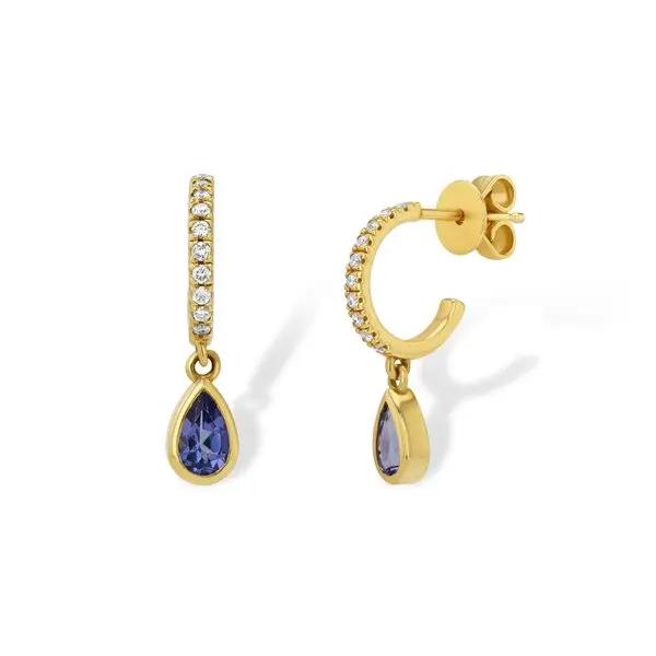 JEWELBIRD Diamond And Tanzanite Pear Drop Earrings - Blue/gold