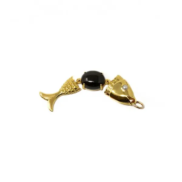 NASI SILVER Swimming Fish Neshama Pendant With Onyx And Freshwater Pearl - Black