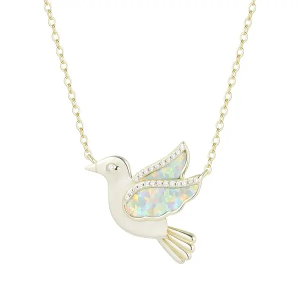 KAMARIA Opal Dove Bird Necklace With Crystals - White