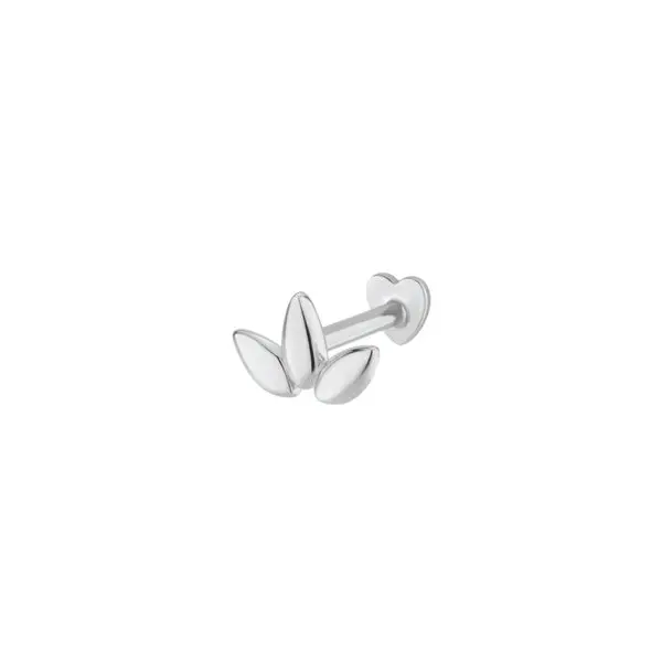 VANCHI 14k White Gold Lotus Flat Back Stud Earring - Silver