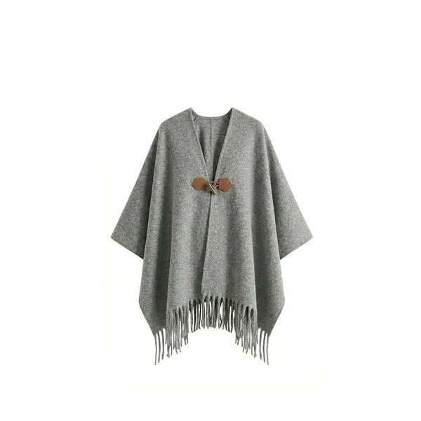 PAISIE Poncho Scarf With Toggle Closure - Grey