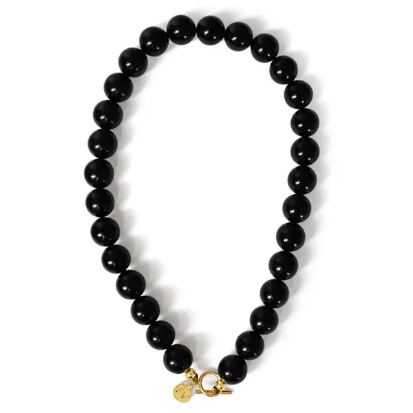 FV JEWELLERY Black Onyx Beaded Necklace - Gold