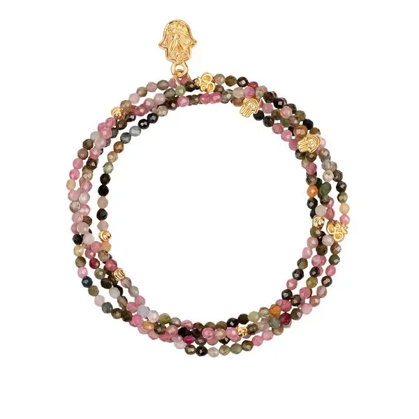 KARMA AND LUCK Gemstone Wrap Bracelet With Charm - Yellow