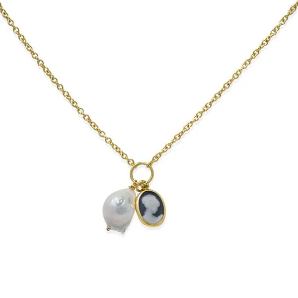 VINTOUCH ITALY Cameo With Pearl Necklace - Black