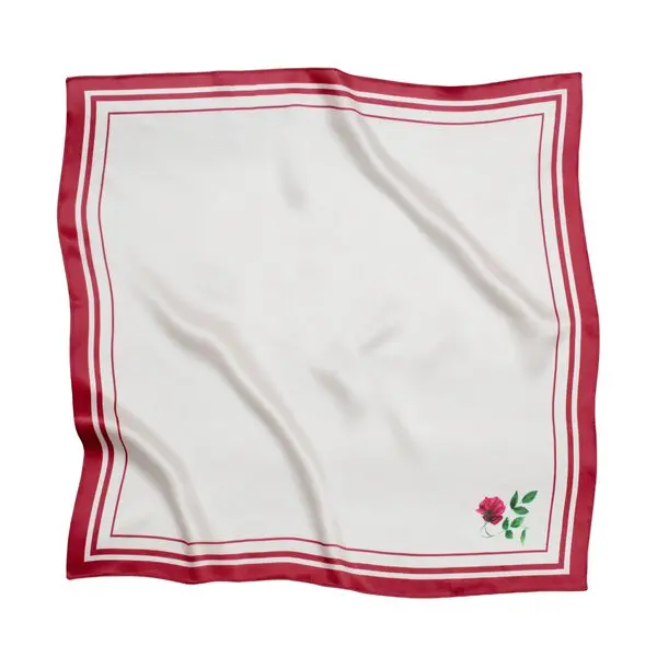 RAINSISTERS White / Red Small Red Minimal Floral Natural Silk Scarf - White/red