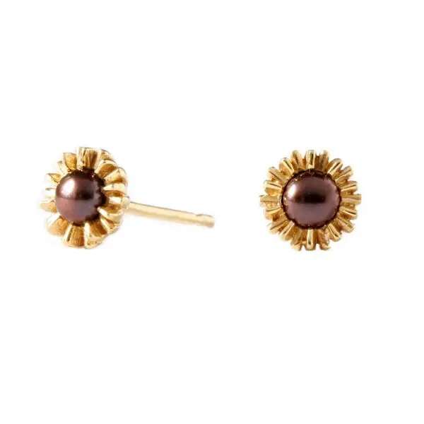 LEE RENEE Dahlia Bud Peacock Pearl Earrings - Gold