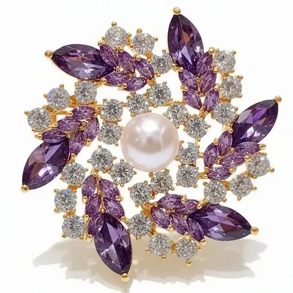 ANGEL BAROCCO Royal Amethyst & Freshwater Pearl Brooch - Purple