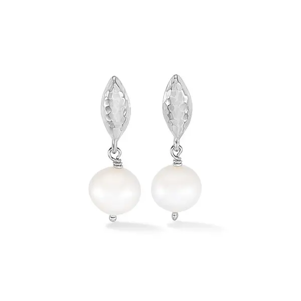 DOWER & HALL Hammered Marquise Pearl Drop Earrings - Silver