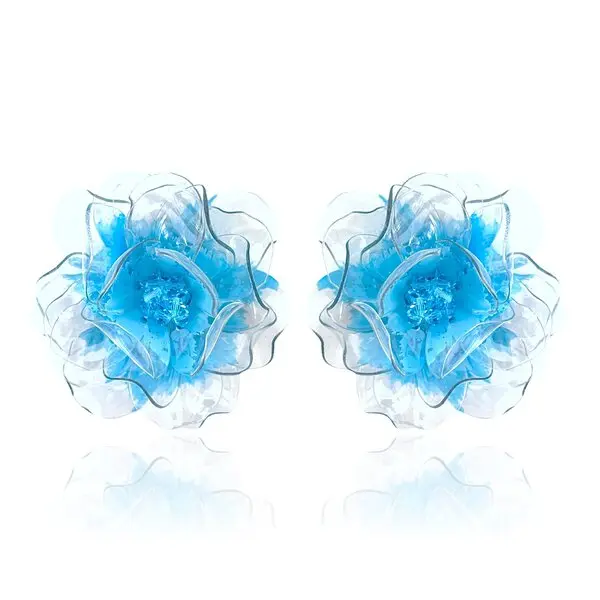 PINAR OZEVLAT Aerial Camellias Sky Earrings - Blue