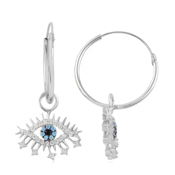 SPERO LONDON Evil Eye Hoop Earrings - Silver