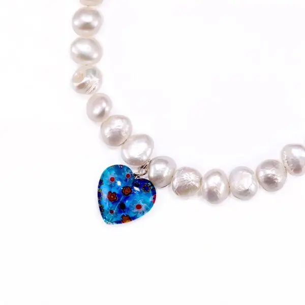 MINERALGEMS ✩ STUDIO Pearl Necklace With Heart Pendant - Blue