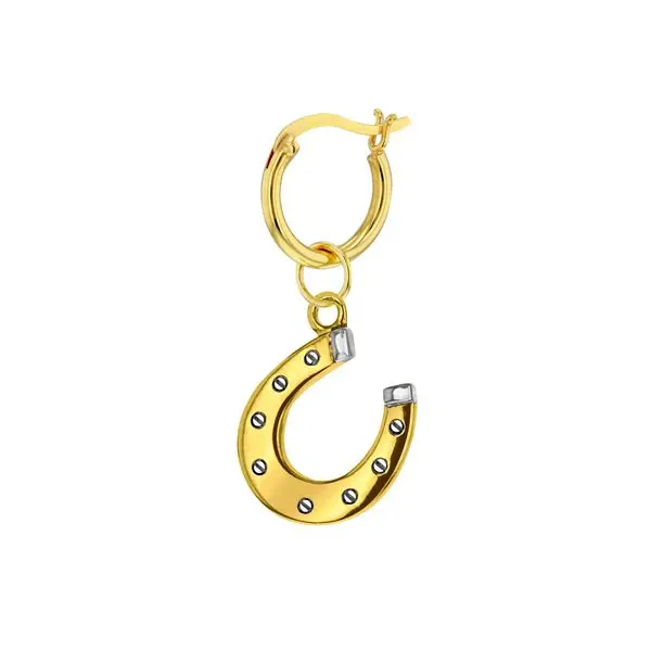 TRUE ROCKS Horseshoe On Gold Hoop Earring - Gray/yellow