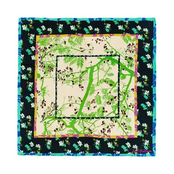 LOST PATTERN Floral Tapestry Large Silk Scarf - Black