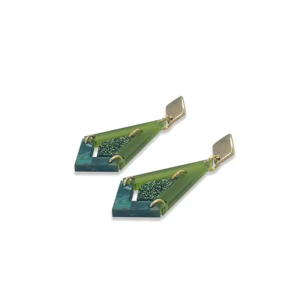TOOLALLY Art Deco Diamond Drop Earrings - Green
