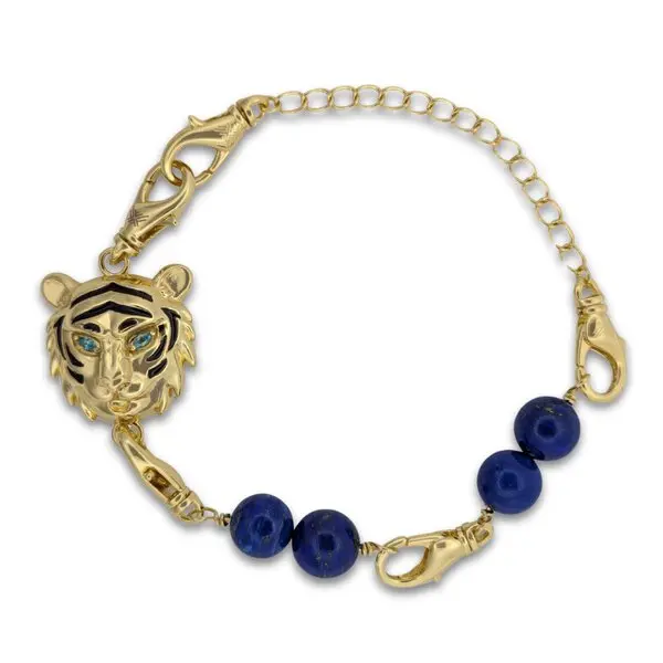 FRENVYRN Tiger Charm Bracelet Or Bag Charm With Lapis Lazuli Beads - Blue/gold