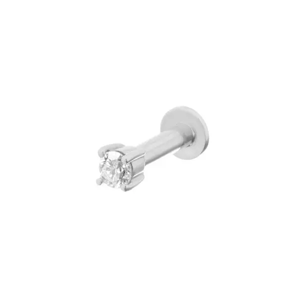 ZOHREH Mini Diamond Solitaire Flat Back 14k White Gold Stud - Silver