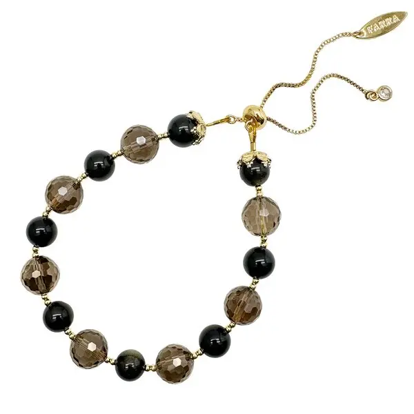 FARRA Smoky Quartz Adjustable Bracelet - Black