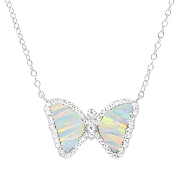 KAMARIA Silver Mini Opal Butterfly Necklace - Silver/white