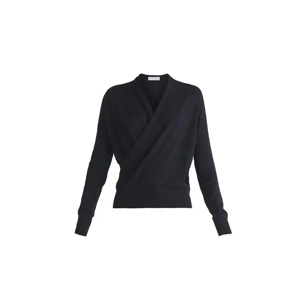 PAISIE Long Sleeve Knitted Wrap Top - Blue