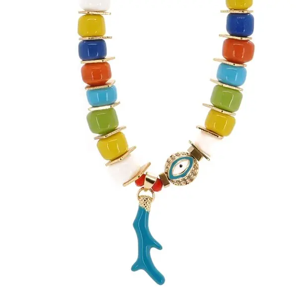 EBRU JEWELRY Multicolor Beaded Evil Eye Choker Necklace - Blue/green