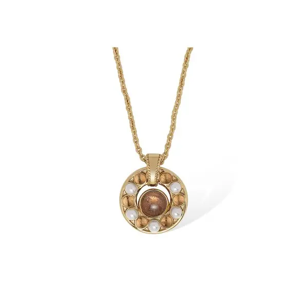 RETRO CHIC Ayasofya Pendant Necklace With Pearls And Cubic Zirconia - Orange/white/gold