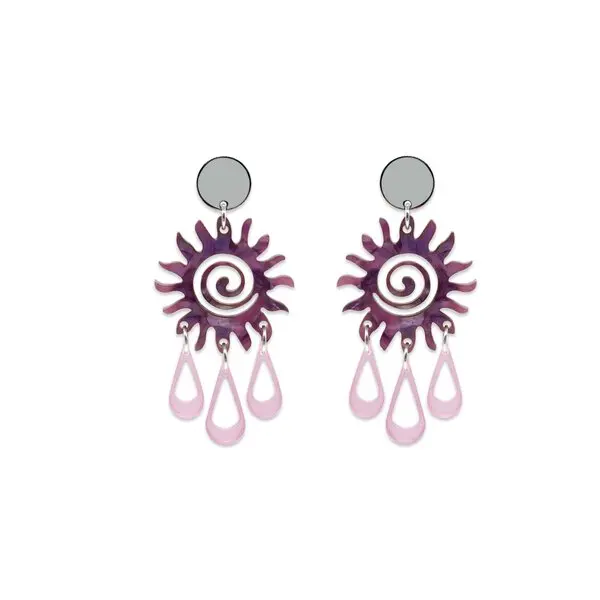 TOOLALLY Sun Chandelier Earrings Amethyst Pearl With Heather - Purple