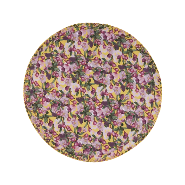 SOPHIE WILLIAMSON DESIGN Set Of Six Round Placemats In Romantic Cherry Blossom Flower Print On Yellow - Pink