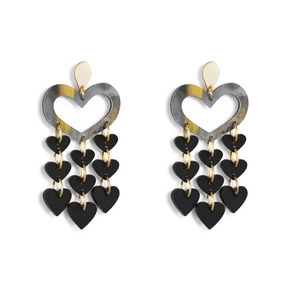 TOOLALLY Black / Gold Heart Chandeliers With Swirl Detail - Black/gold
