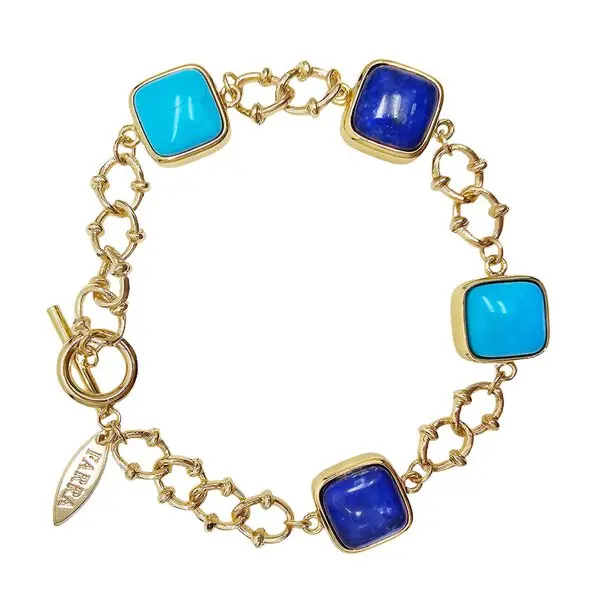 FARRA Square Turquoise And Lapis Chain Bracelet - Blue