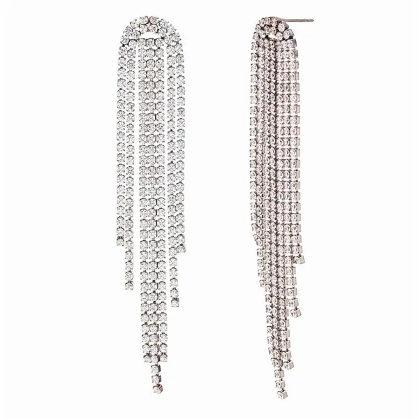 OLIVIA LE Rhinestone Tassel Arch Earrings - Silver