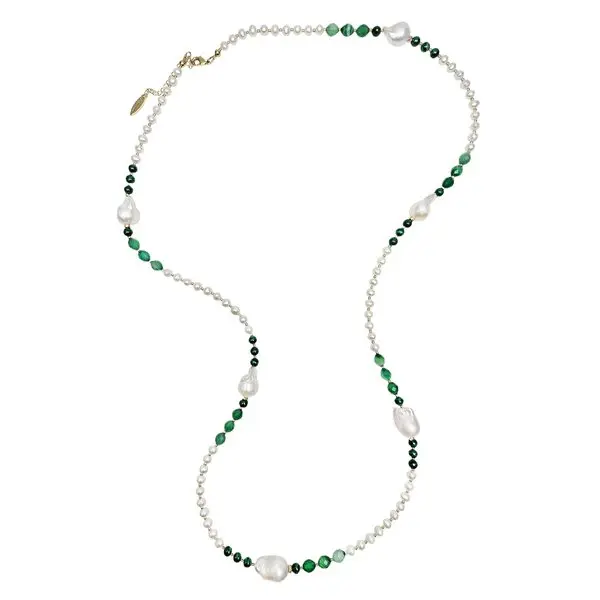FARRA Baroque Pearls With Gemstone Long Necklace - Green