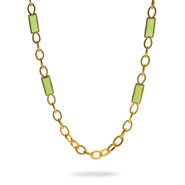 EBRU JEWELRY Versatile Glow Green Cat Eye Gold Long Necklace - Gold/green