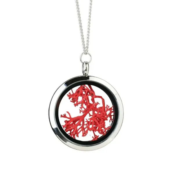 MY LITTLE NATURE Handmade Moss Pendant Necklace - Red/silver