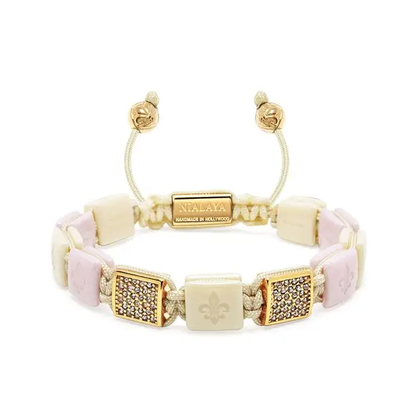 NIALAYA JEWELRY Ceramic Flat Bead Bracelet With Cz - Pink/white/yellow