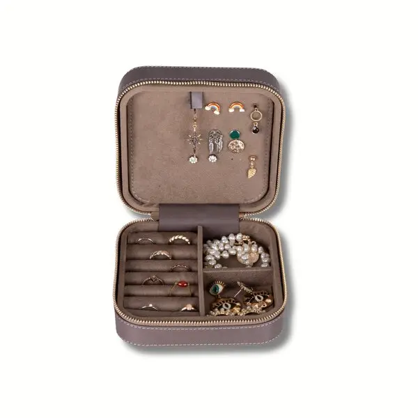 LEATHERE Luxury Travel Jewelry Box - Grey