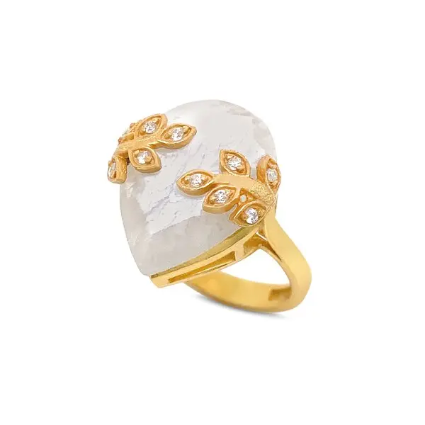 GEM BAZAAR JEWELLERY Moonstone And Zirconia Vermeil Ring - White/gold