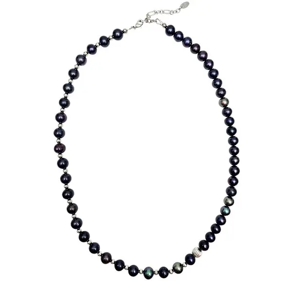 FARRA Bead Necklace With Sterling Silver Components - Purple