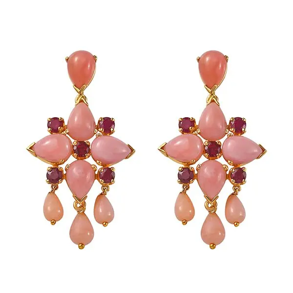 EMMA CHAPMAN JEWELS Pink Opal And Ruby Dangle Earrings - Pink/red