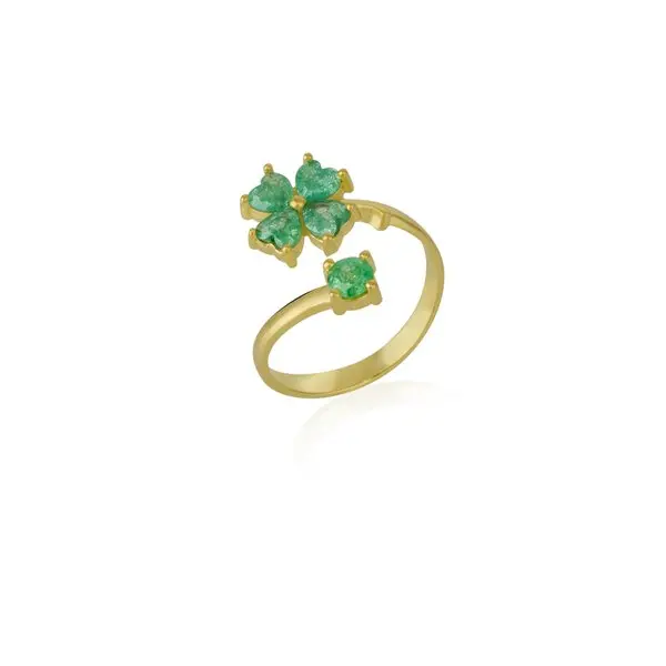 SPERO LONDON Four Leaf Clover Ring - Gold/green