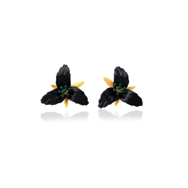 MILOU JEWELRY Lily Flower Stud Earrings - Black