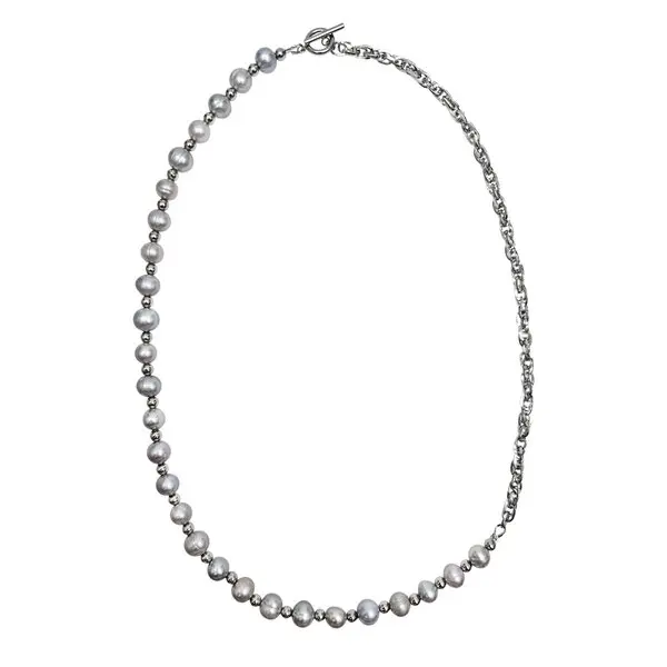 FARRA Freshwater Pearl And Chain Necklace - Grey