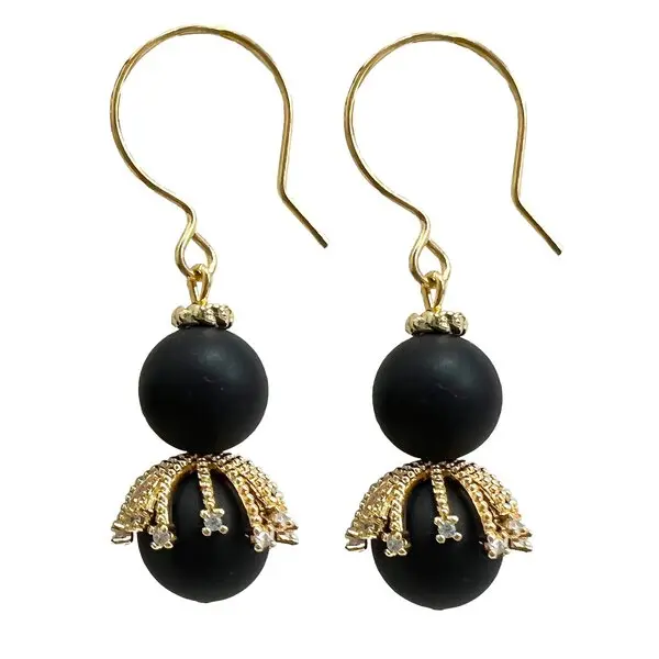 FARRA Agate Dangle Earrings - Black