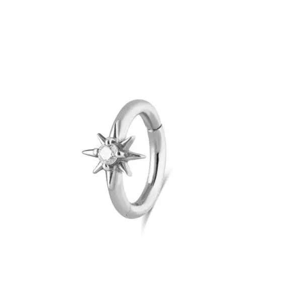 ZOHREH Diamond North Star Huggie Hoop Earring - Silver