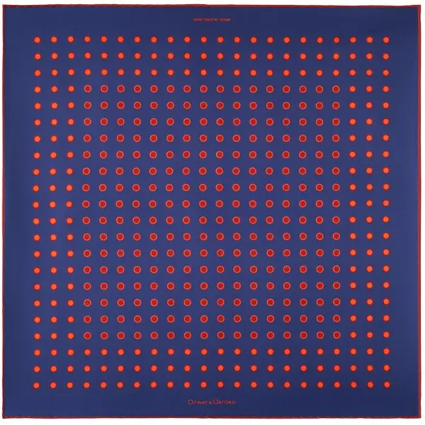 OTWAY & ORFORD Blue / Red 'luna' Polka Dot Silk Pocket Square In Blue & Red. Full-size - Blue/red